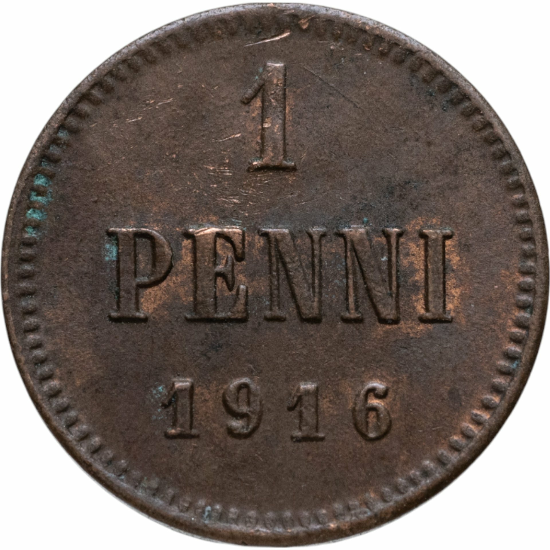 1 пенни penni 1916 Российская Финляндия, Медь, в сохранности UNC
