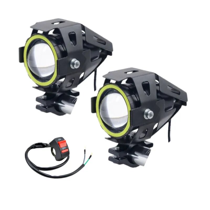 2 × светодиодный мини-фара для мотоцикла «ангельский глаз», вспомогательная лампа дальнего света, светодиодный фонарик, передний прожектор для мотоцикла, аксессуары для скутера ATV Черный, 2pcs White