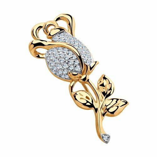 Брошь, золото, 585 проба, фианит
