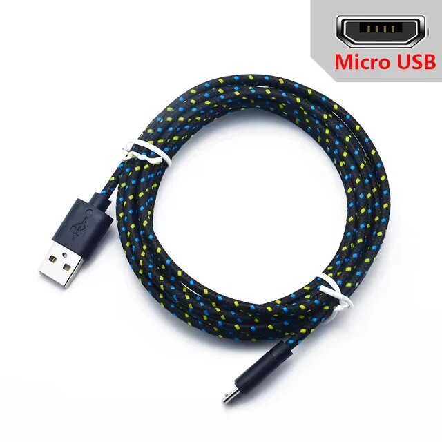 2,4A кабель Micro USB 0,5 м/1 м/2 м/3 м USB-кабель для синхронизации данных 0.5m1, Black For Micro