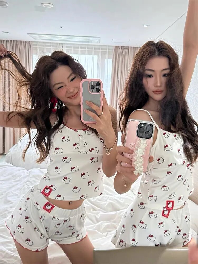 MINISO Hello Kitty шелковая пижама женская, Strap suit, MWeight 62.5-70KG
