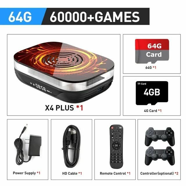 Ретро-Консоль KinHank X4 Plus, игровые консоли для аркадных игр/MAME/SS/SNES/4K/8K HD, двойной Wi-Fi с контроллером
