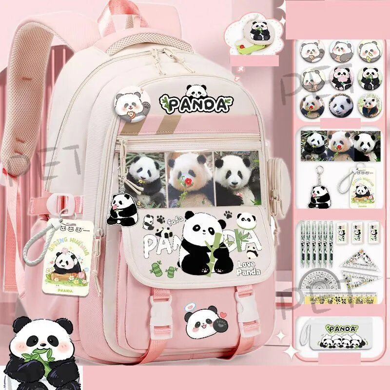 Детский студенческий рюкзак с изображением гигантской панды большой вместимости/защита позвоночника/полный учебный набор