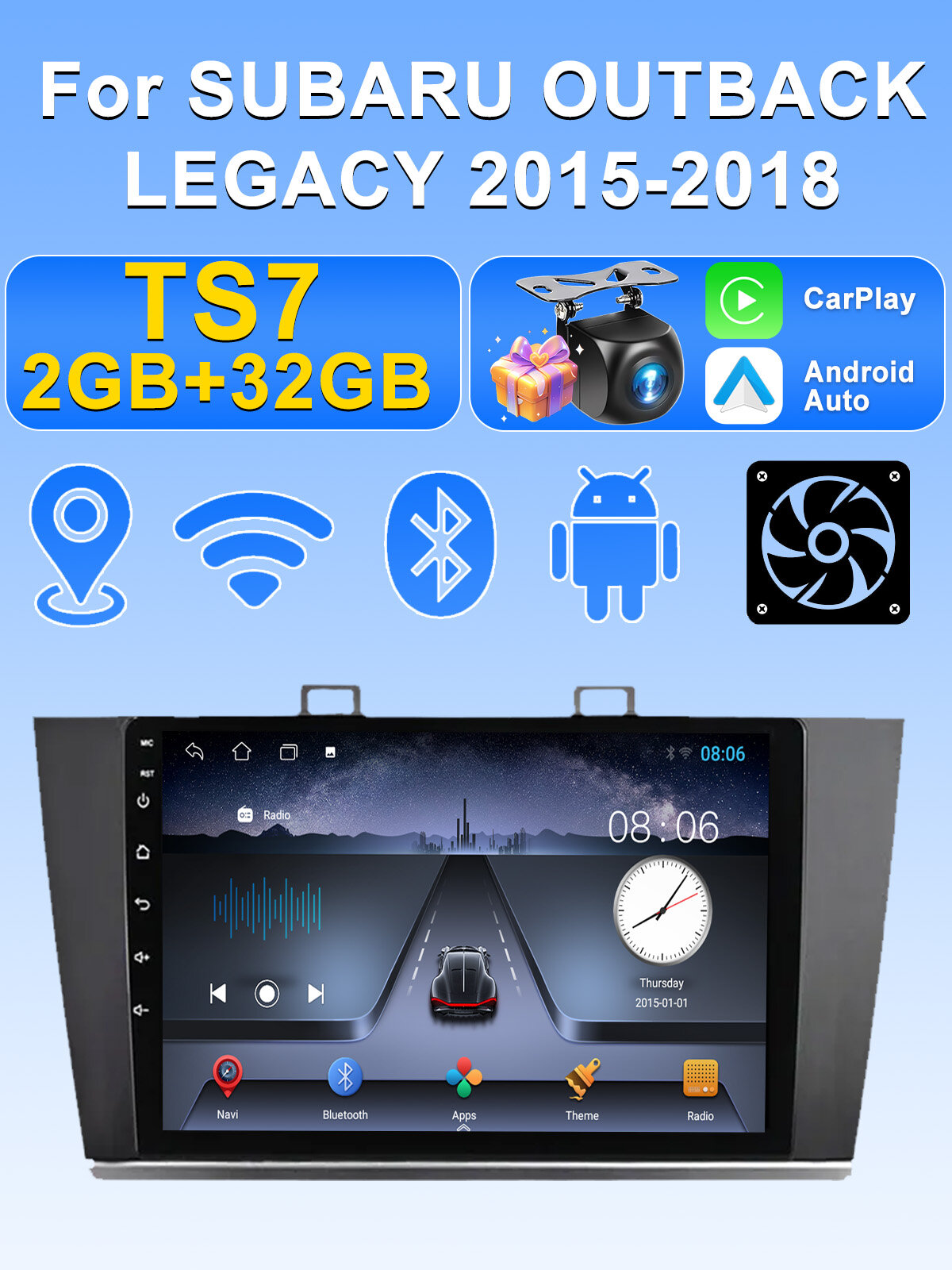 Магнитола для SUBARU OUTBACK LEGACY 2015-2018 , Автомагнитола для Субару Легаси ,2din android 2+32G Мультимедиа Bluetooth FM WIFI Автомобильный