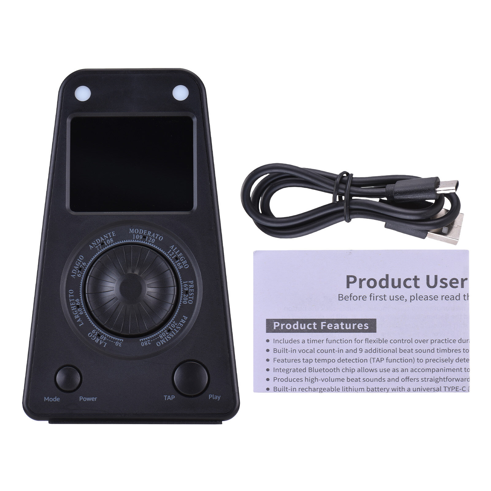 Электронный метроном с Bluetooth-динамиком, перезаряжаемый, таймер для фортепиано, гитары, барабанов, гучжэна, цифровой, с регулируемой громкостью, 8 ритмов, черный.