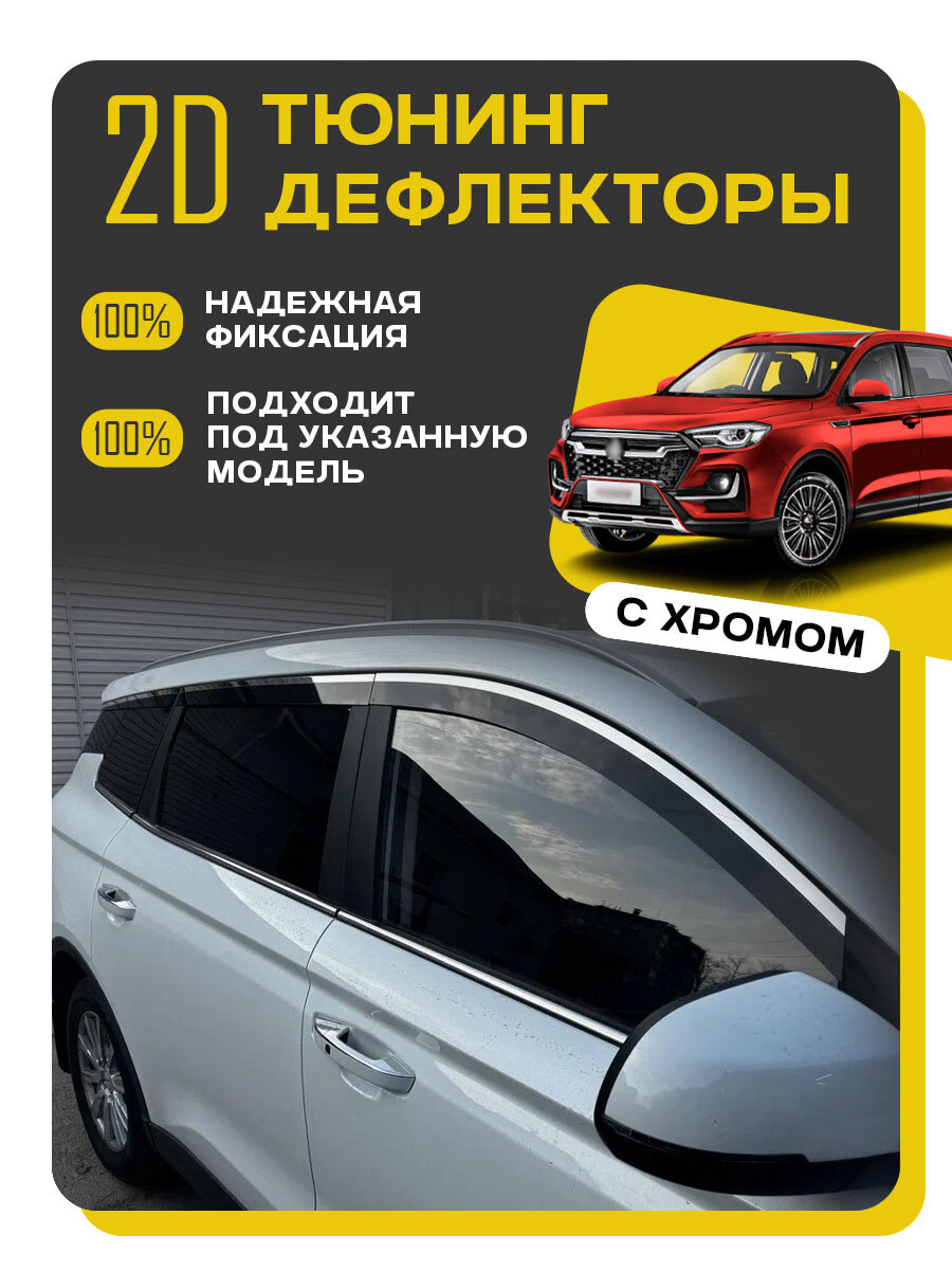 Плоские тюнинг дефлекторы с хромом для VGV U70 Pro (2022-н. в). Комплект 6 шт.