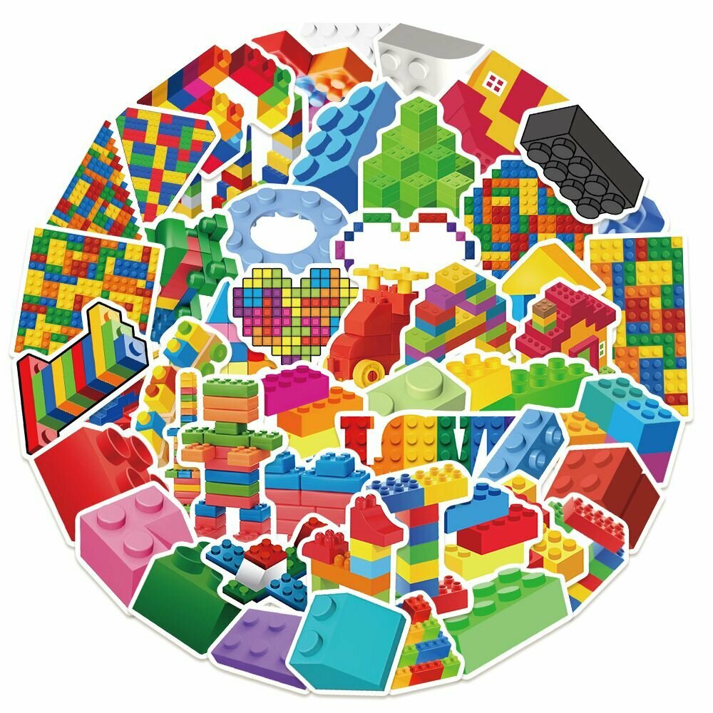 Наклейки стикеры строительные блоки лего 50шт. виниловые