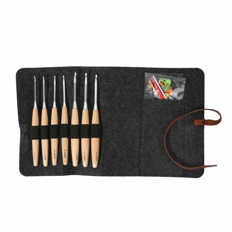 7 шт. вязальные крючки с деревянной ручкой