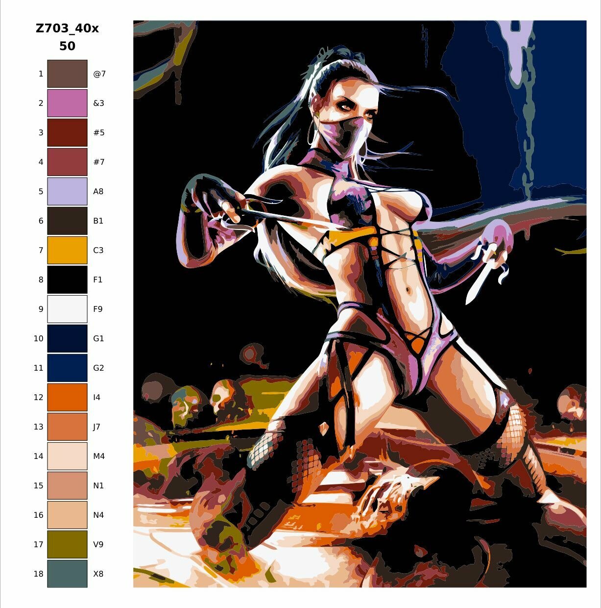 Картина по номерам Z703 "Милина- Мортал Комбат(Mortal Combat) 40x50