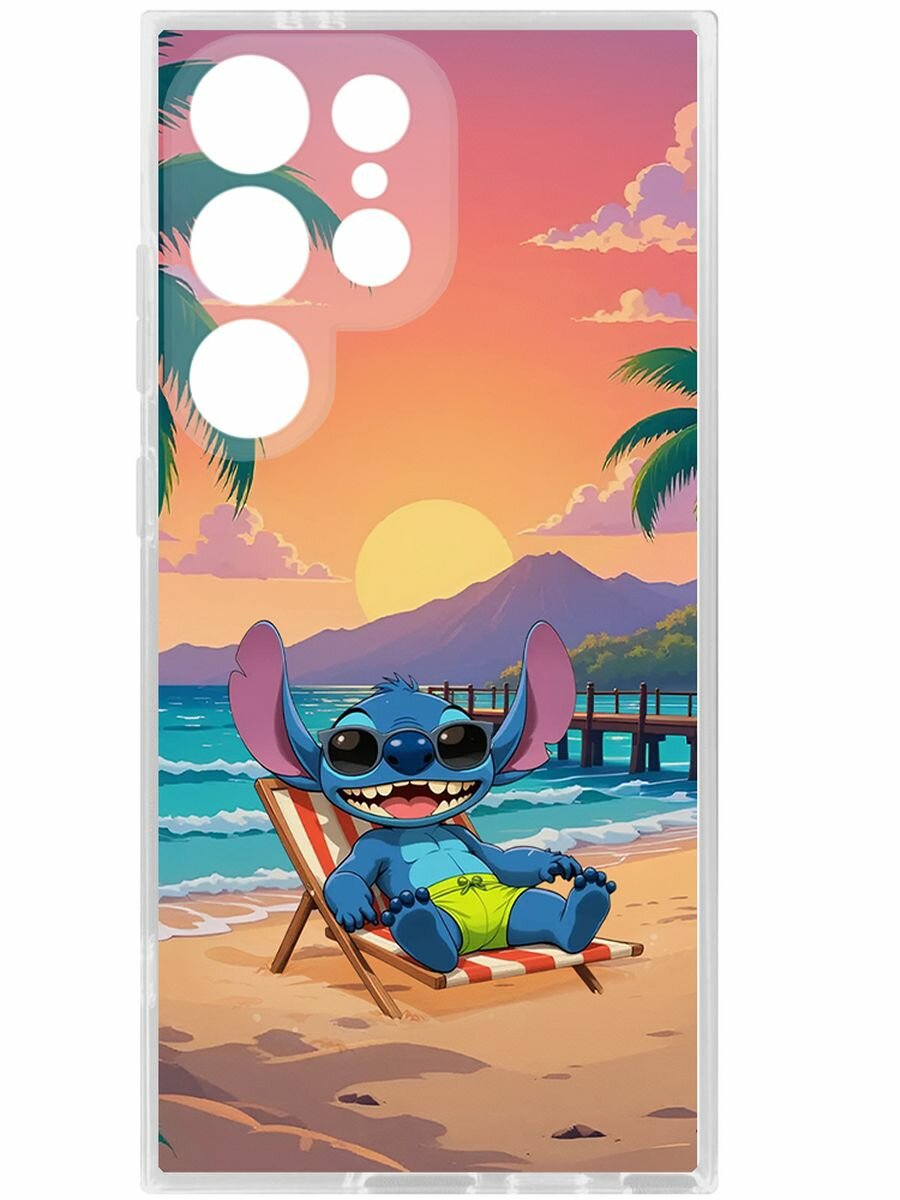 Чехол-накладка Krutoff Clear Case Стич на пляже для Samsung Galaxy S24 Ultra