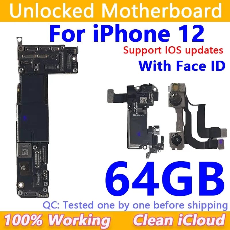 100% протестированная материнская плата для iPhone 12, мини-материнская плата, разблокированная материнская плата, обновление для 12 Pro/max с заменой лицевого идентификатора 12 64GB face
