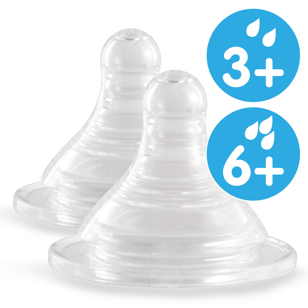 2 cоски для бутылочек с широким горлышком Ramili Baby BT100ML средний и быстрый поток (3+, 6+)