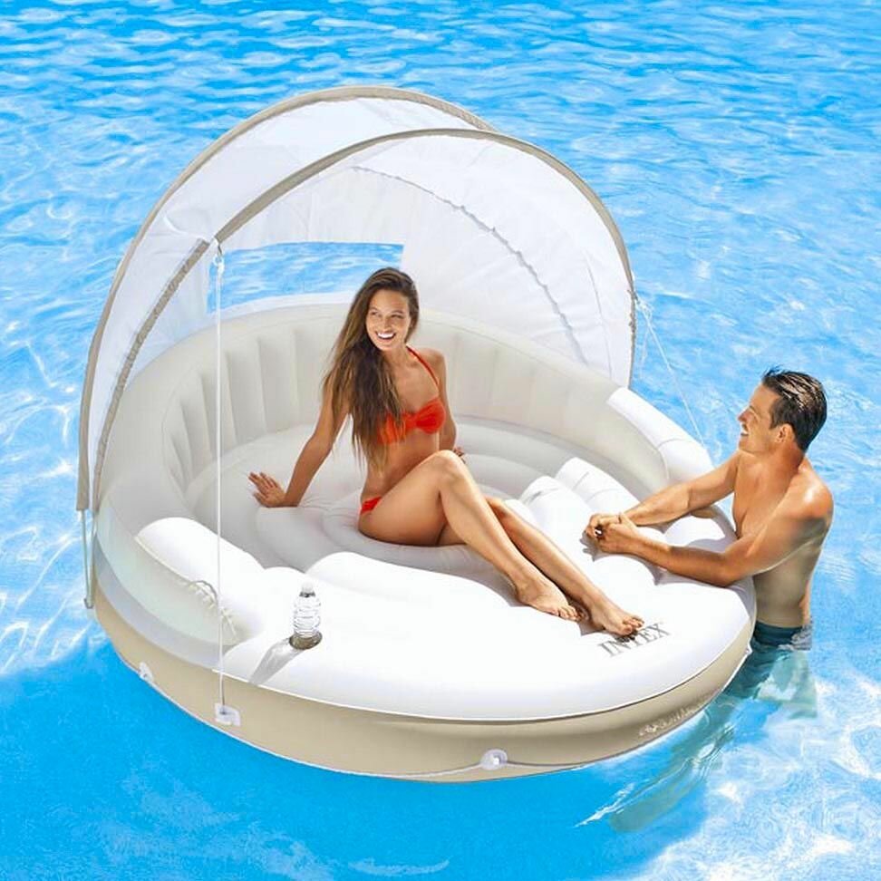 Надувной плот "Canopy Island" INTEX 58292, 199x150x200 см, с навесом, бежевый/белый