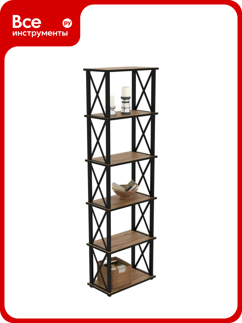 Стеллаж Эвент Лофт-6 СЛ-6 500х300х1820 Дуб Вотан, сталь, с порошковой покраской оттенка Черный