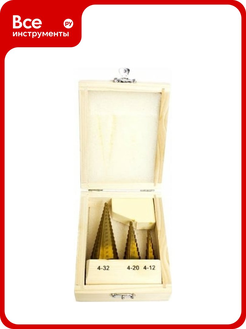 Набор сверл ступенчатых,/4-20/4-32 мм, в кейсе ROCKFORCE 3 шт, для работы по металлу