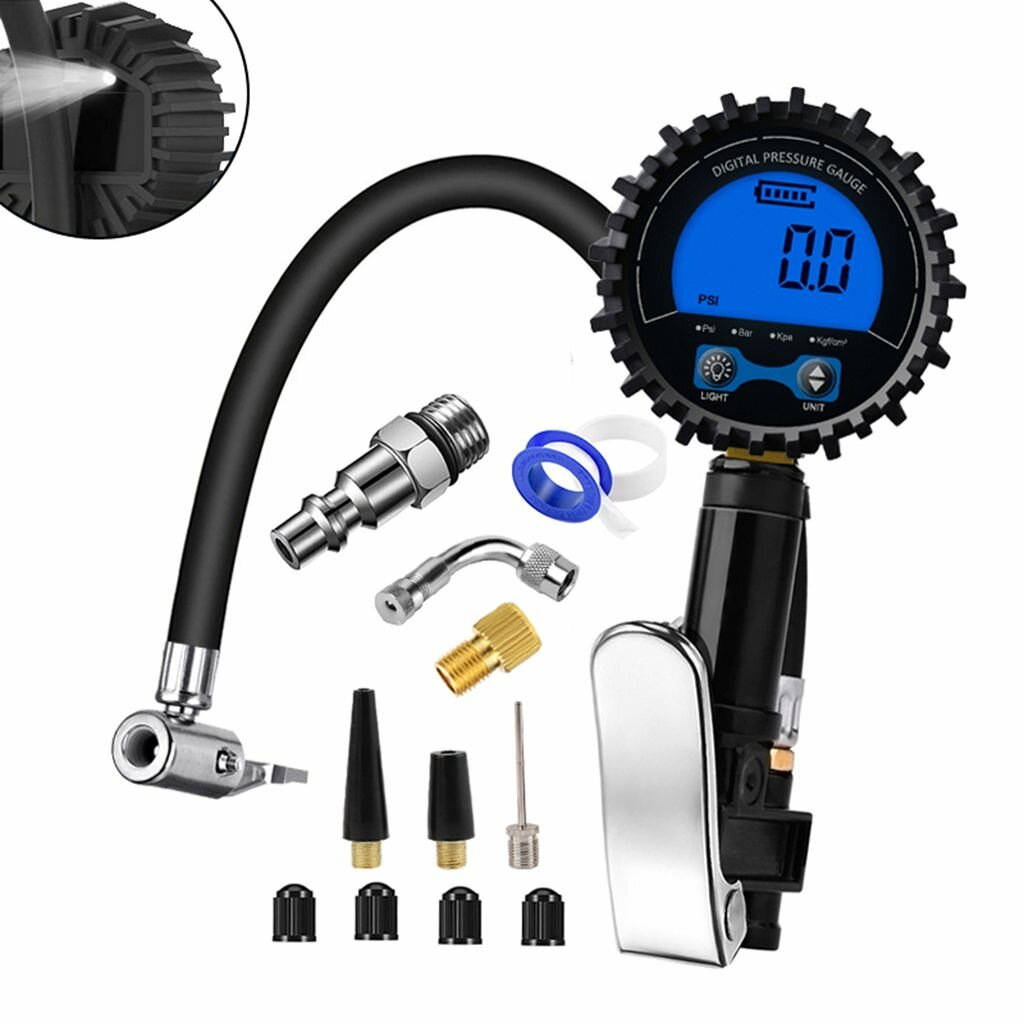Модернизированный цифровой манометр для шин, воздушный патрон и аксессуары для компрессора, ЖК-дисплей, сверхмощный светодиодный прожектор 200PSI