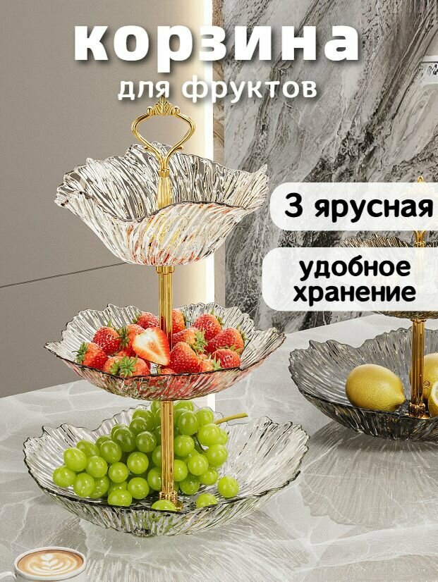 Фруктовница трехъярусная ярусная, корзина для фруктов, конфетница 34CM-XMawjsh