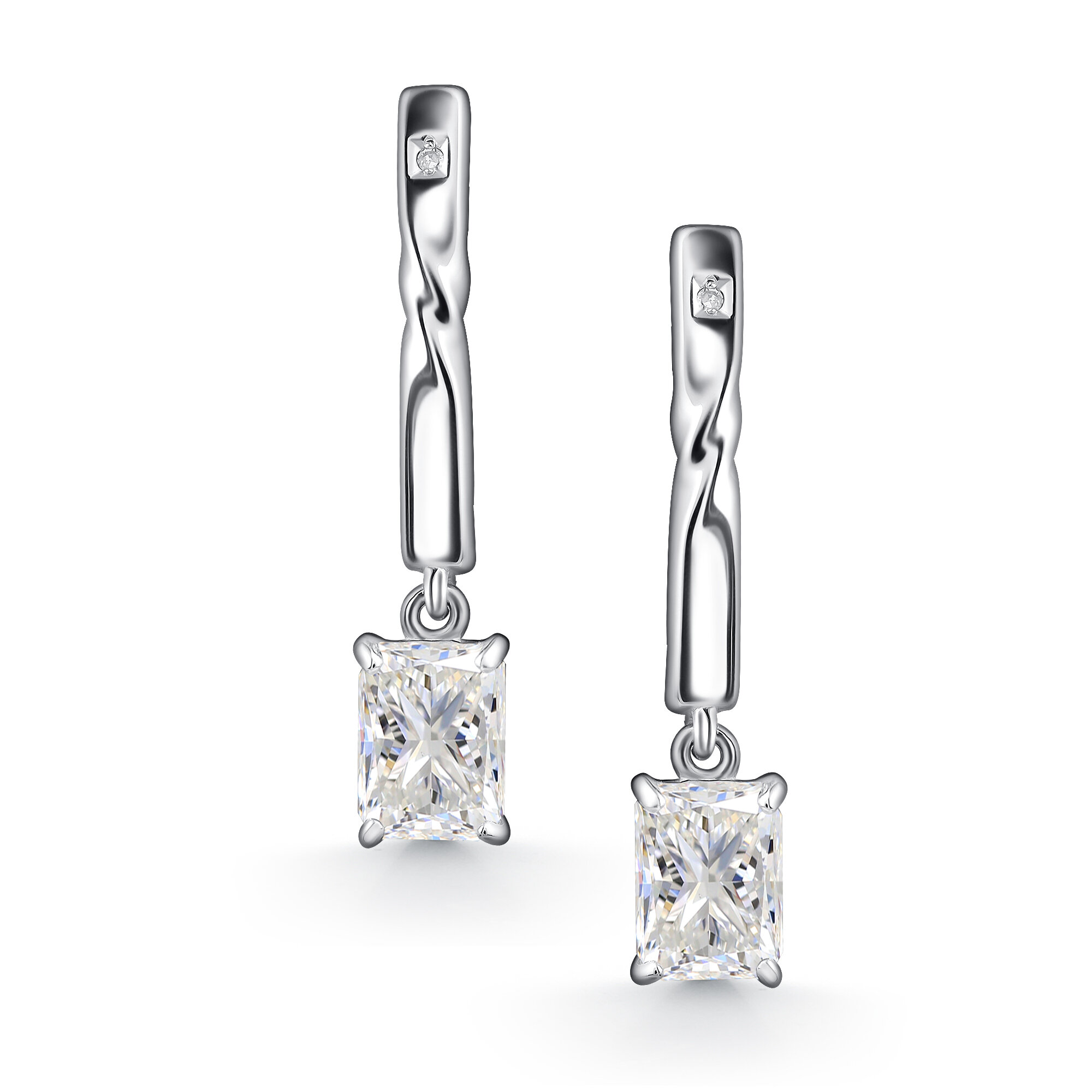 Серьги, серебро, 925 проба, родирование, горный хрусталь, бриллиант