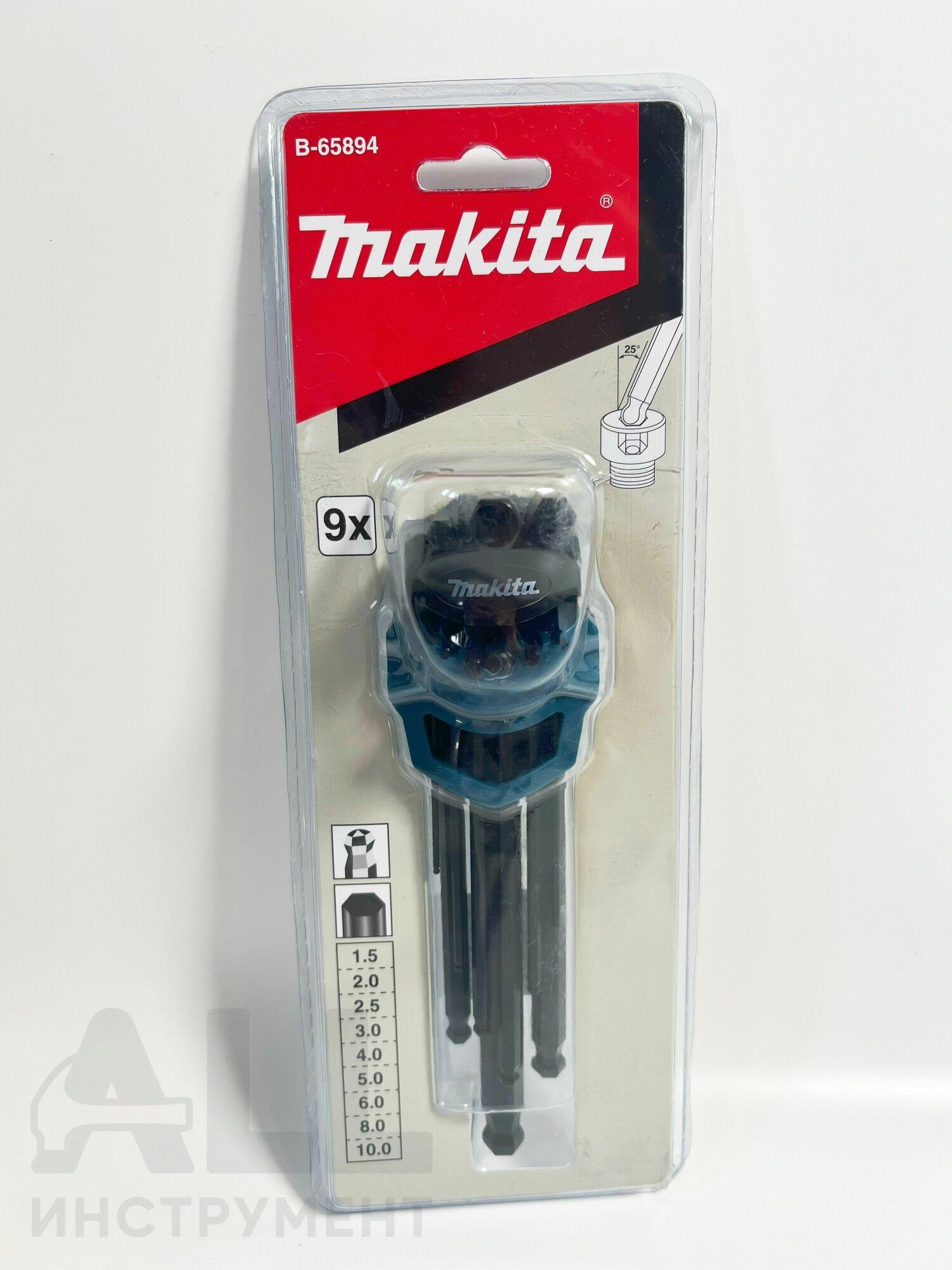 Набор ключей Makita B-65894, шестигранные, 9 шт, хромованадиевая сталь, черный (1.5-10 мм)