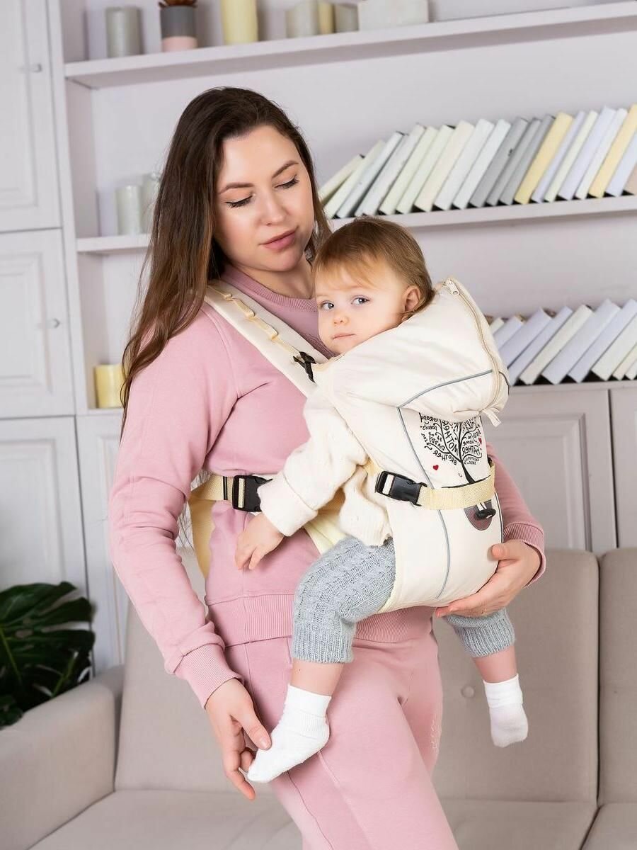 Кенгуру Рюкзак-переноска для новорожденных детей c 0, Чудо-чадо "BabyActive Grace", цвет: бежевый/дерево, c 0 до 24 мес, до 12 кг, 6 положений, эрго.