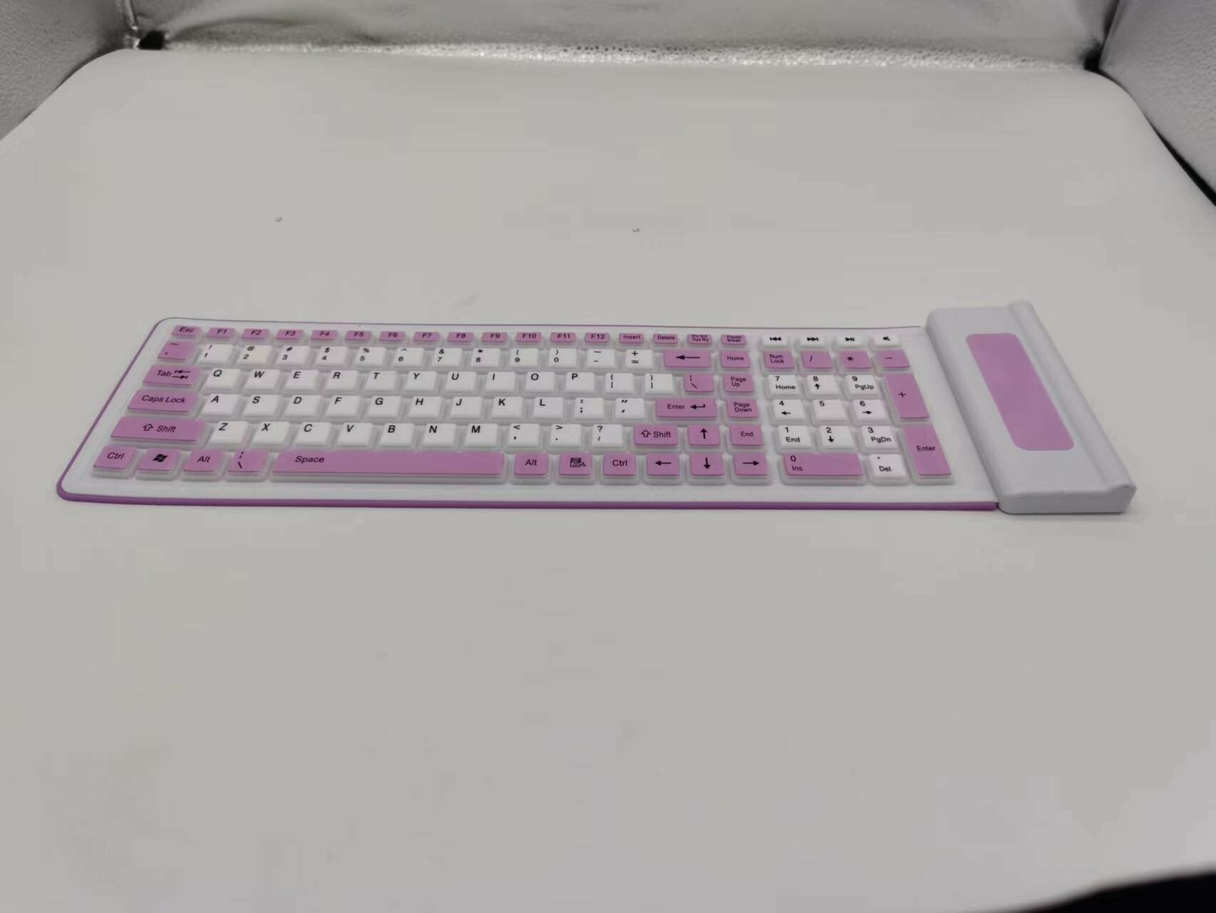 Клавиатура, беспроводная, силиконовая, 107 клавиш, белая, фиолетовая