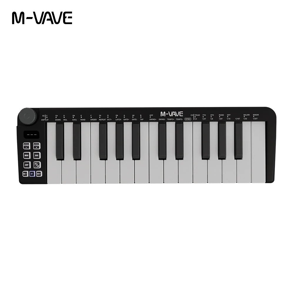M-vave SMK-25 Mini MIDI Keyboard 25, чувствительные к скорости клавиши, поддержка беспроводного/USB соединения, black