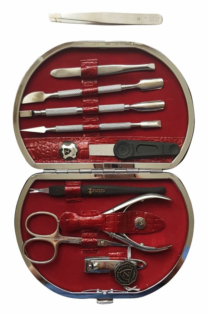 Маникюрный набор Premium-качества Zinger MSFC-1001-3 S, 9 предметов + пинцет, красный