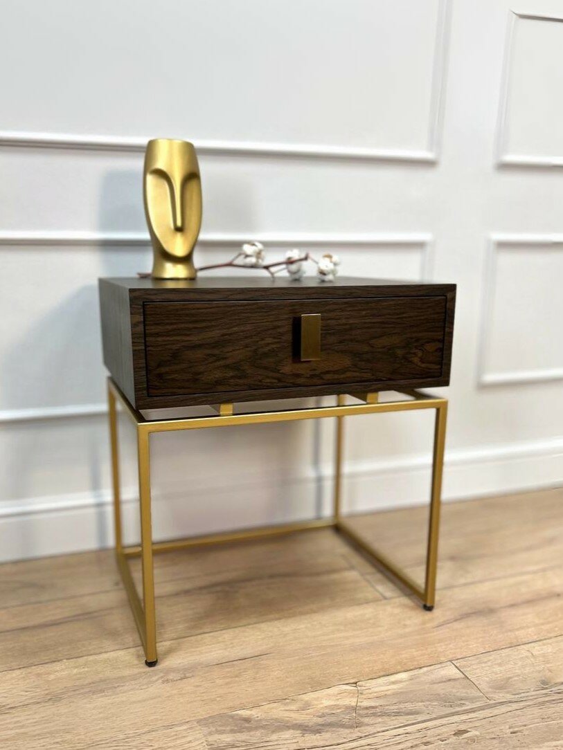 Тумба прикроватная напольная, шпон венге 50х40х56 см на ножках золотых, Бруклин