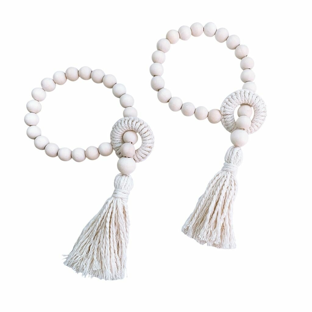 Ремешок для занавески из деревянных бусин с кисточкой-Ремешки для штор, хлопчатобумажная веревка, с кисточками; цвет дерева