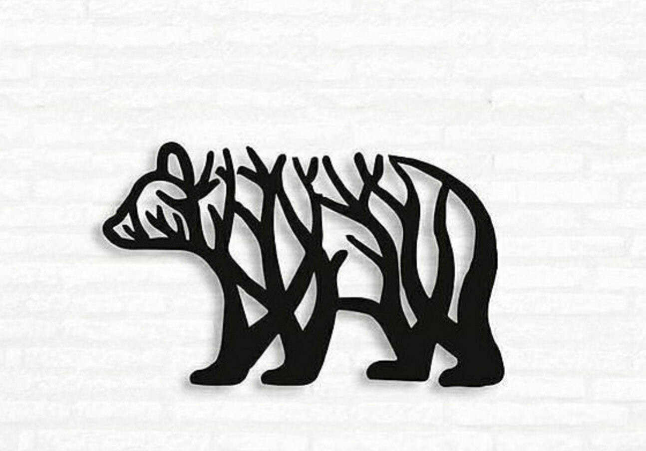 Панно 60х40 см "Медведь Ветви" декоративное настенное чёрное, декор на стену, картина