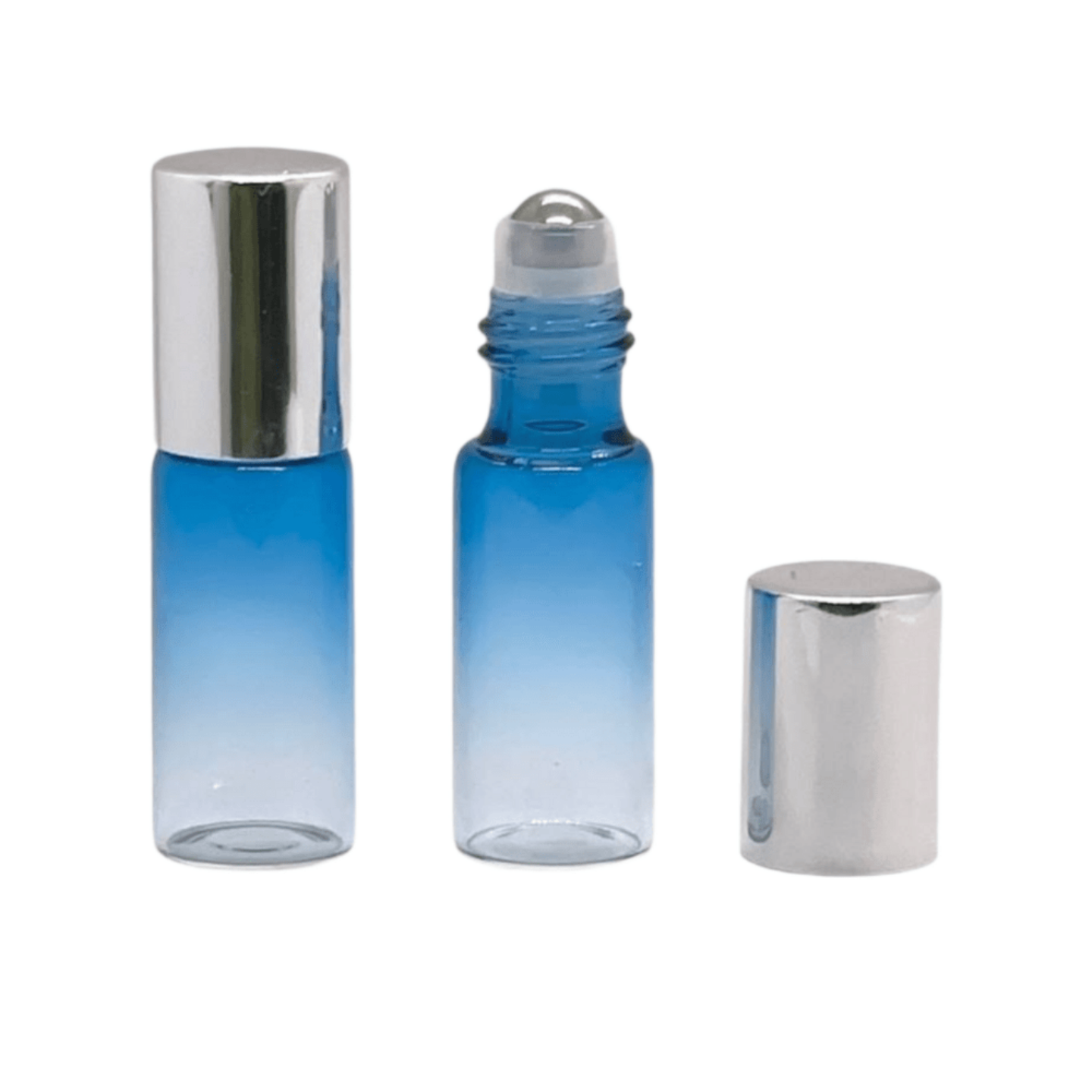 Набор роллеров для эфирных масел, флакон 5 мл, 5 штук, стекло градиент № 5, серебристая крышка