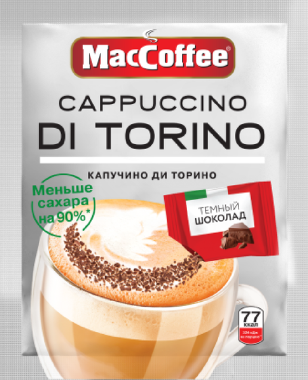 Растворимый кофе MacCoffee Cappuccino di Torino без добавления сахара, с шоколадной крошкой, 20 шт