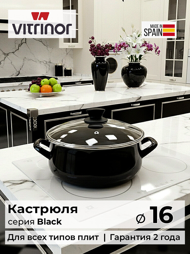 Кастрюля низкая с крышкой Vitrinor Black 16