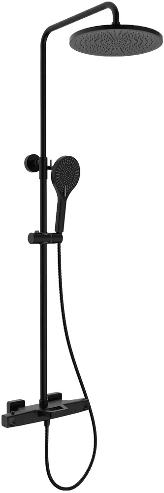 Душевая стойка Kaiser Quadris 25282-2 со смесителем, термостатическим, черная, матовая, с тропическим душем, с изливом, с лейкой, душевая система, латунная, рычаг сбоку