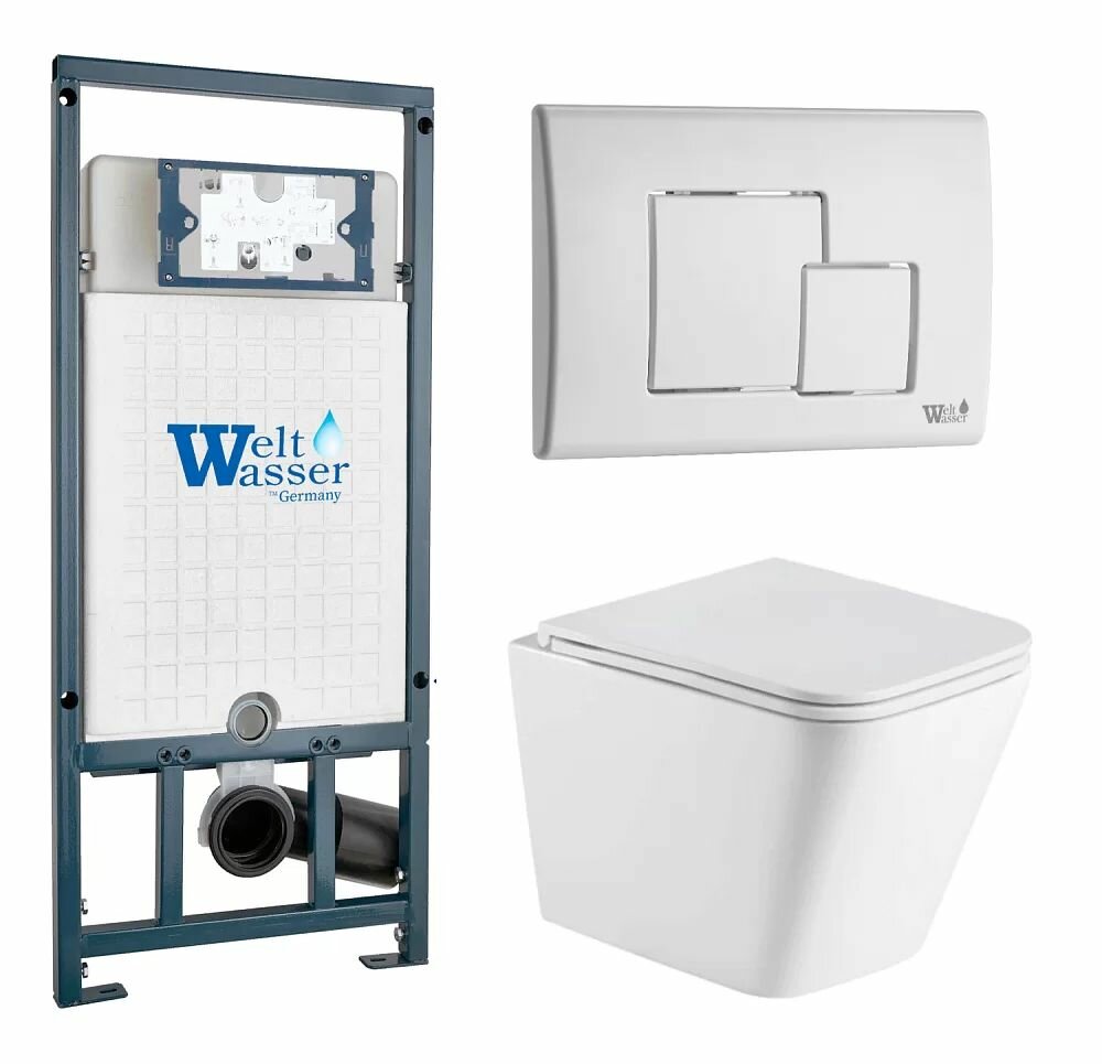 Комплект: Унитаз с инсталляцией WeltWasser MARBERG 507 + GELBACH 043 GL-WT + MAR 507 SE GL-WT глянцевая, белая кнопка