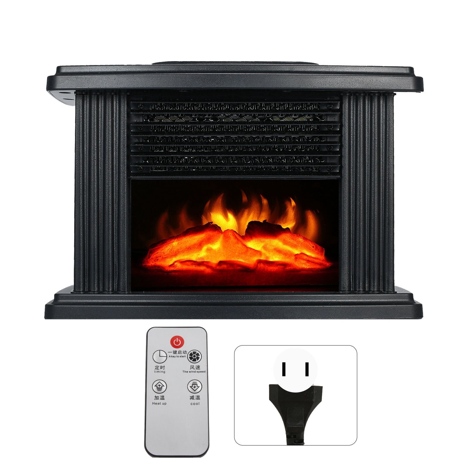 Мини-электрический камин-нагреватель с имитацией пламени, эффективный нагрев, тихая работа, портативная каминная печь с дистанционным управлением, вилка стандарта США, 110 В