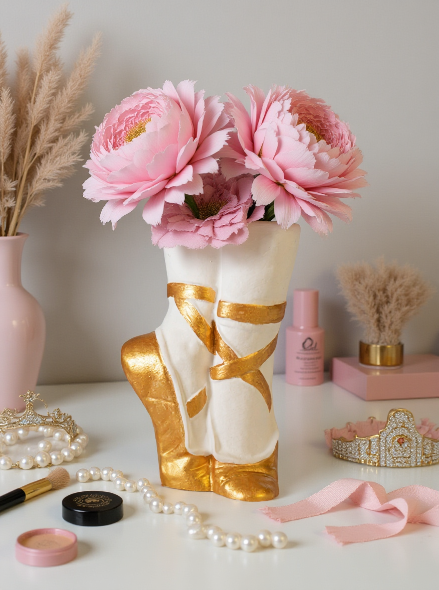 Ваза "Пуанты", гипс, настольная, 15см, для сухоцветов с золотой краской