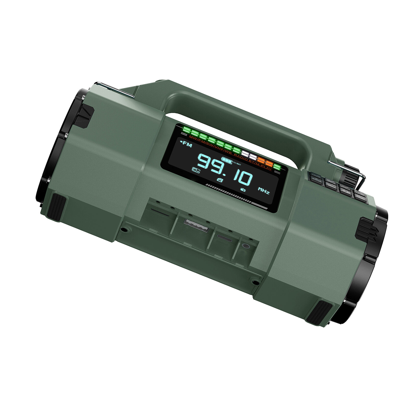 Аварийный солнечный радиоприемник с ручным приводом, AM/FM/SW/VHF/WB многодиапазонный приемник, MP3-плеер с TF-картой, светодиодный фонарик, сигнал SOS для кемпинга и походов на открытом воздухе, темно-зеленый, английский.