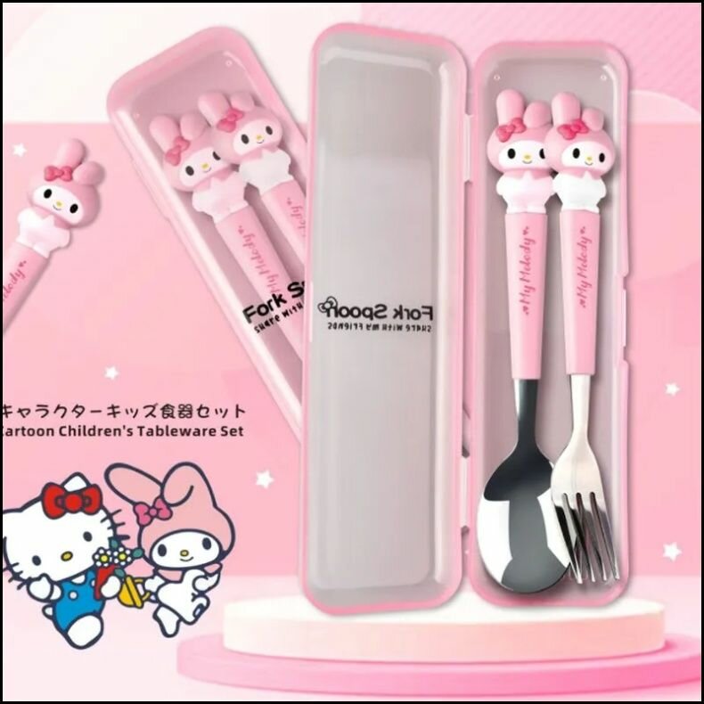 Детская посуда, посуда Sanrio Hello Kitty Melody Kuromi с силиконовой ручкой