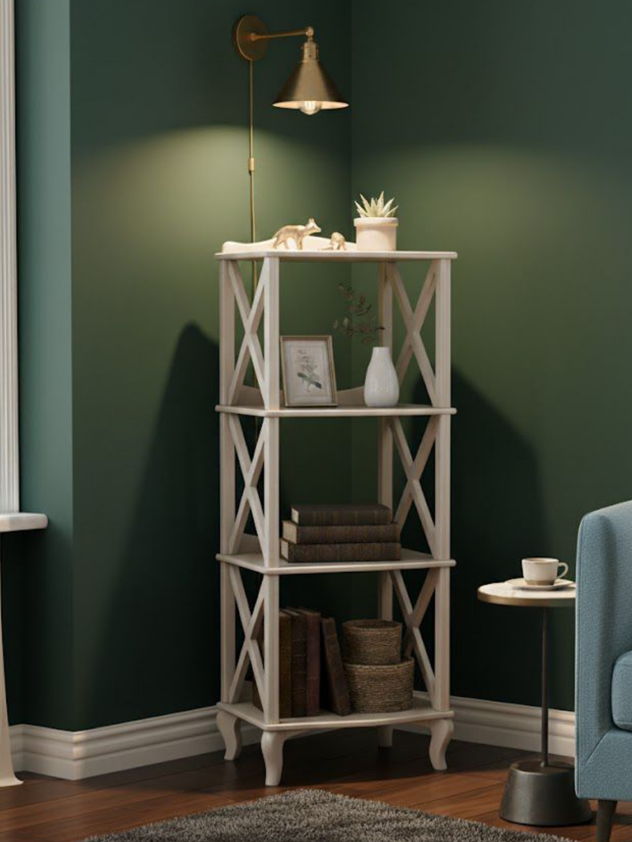 Стеллаж деревянный для хранения с полками напольный Джульетта-3 для книг и цветов (дуб шампань)