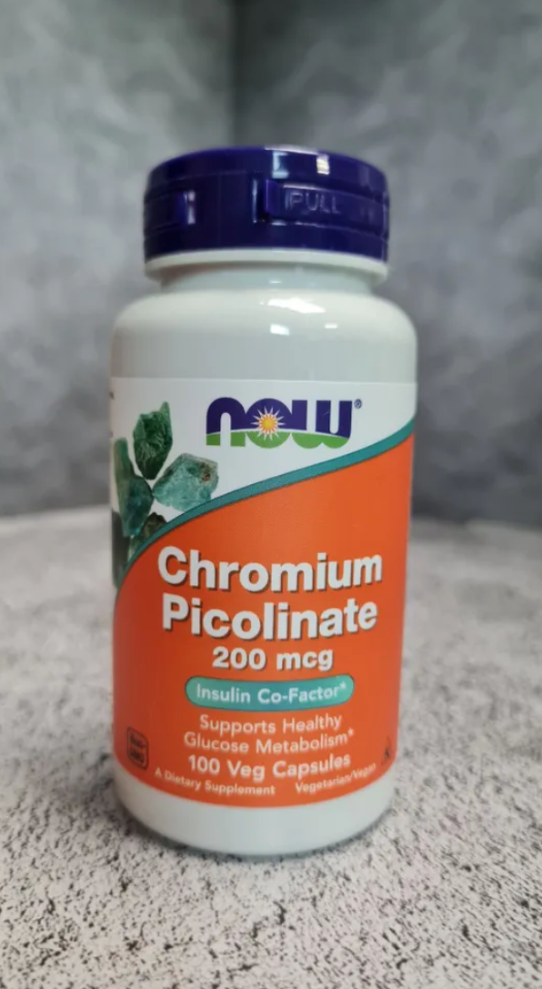 Витамины NOW Chromium Picolinate, хром для углеводного обмена, 200 мкг