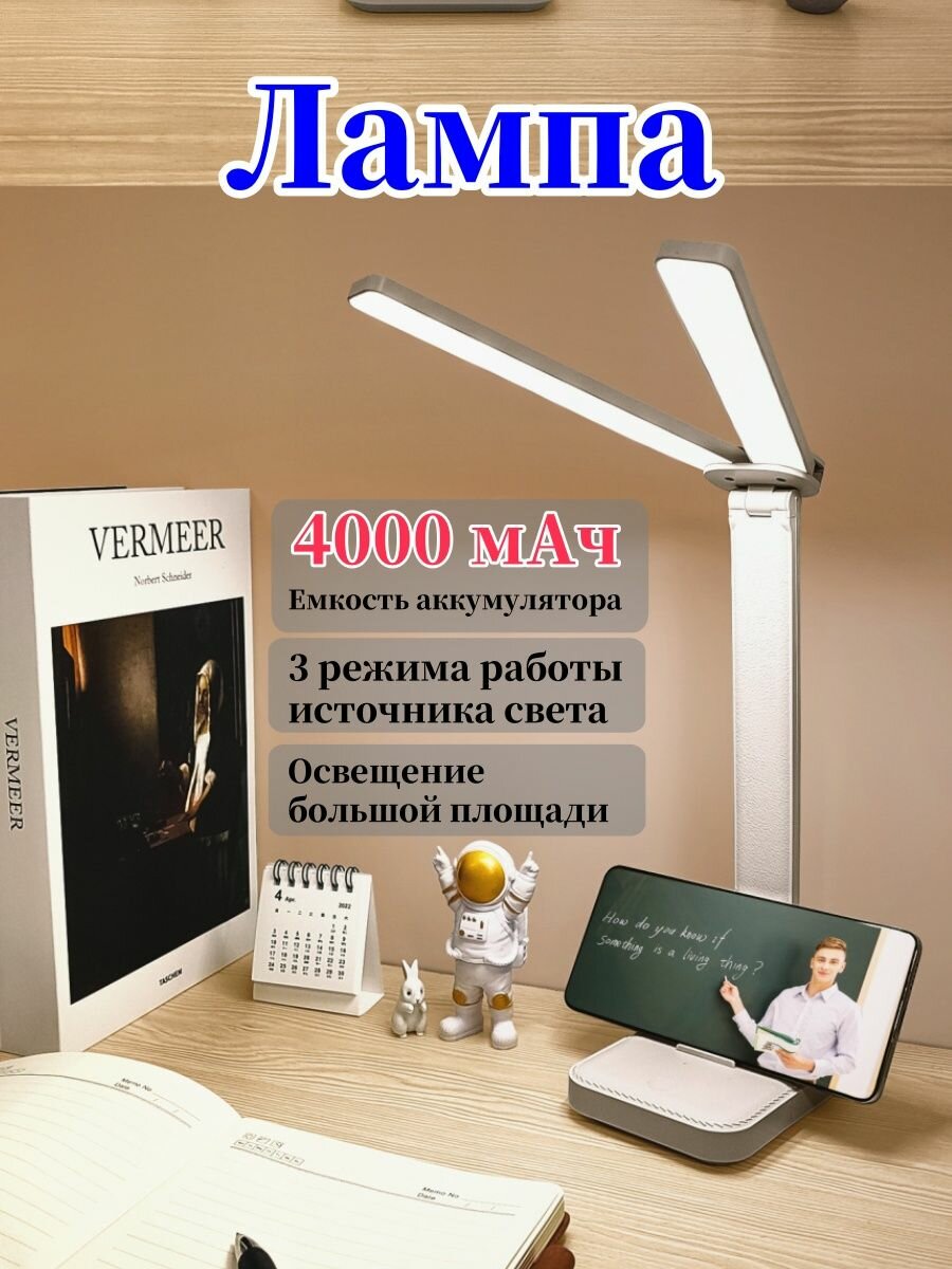 Лампа настольная двойная Светильник с двойной лампой 4000 мАч / C двумя плафонами / Светодиодная / Для офиса / В детскую комнату