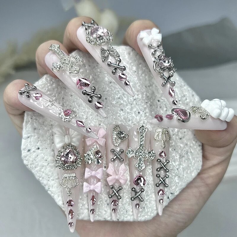 GIOIO Пресс-ногти Y2K розовые длинные Shibuya Gyaru 10 шт.