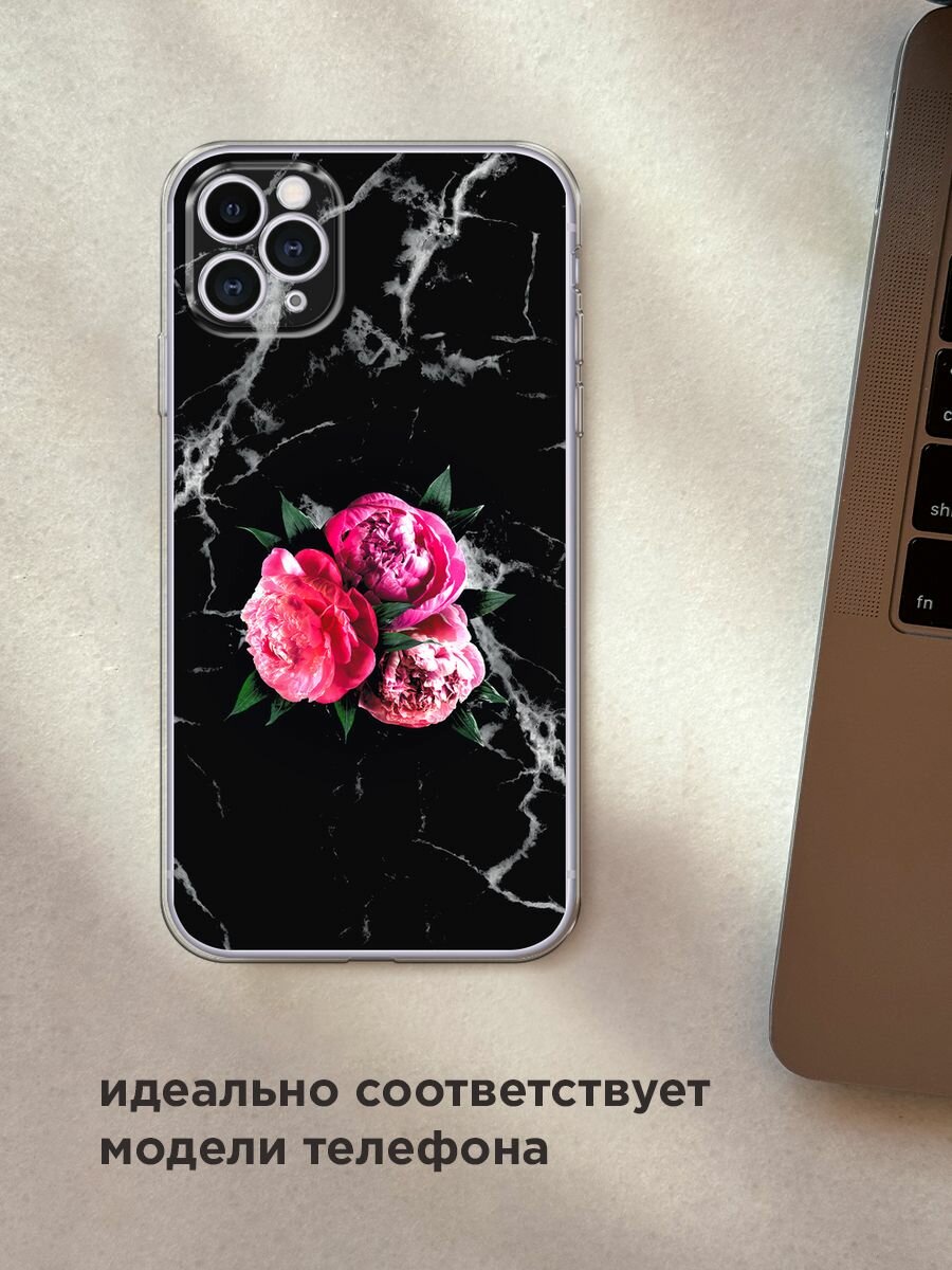 Чехол на Apple iPhone 11 Pro / Айфон 11 Про с принтом "Букет на черном мраморе" — фото 1
