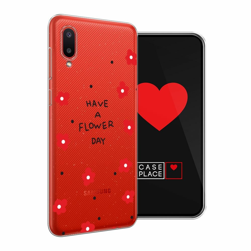 Чехол на Samsung Galaxy A02 / Самсунг Галакси А02 с принтом "Have a flower day 2", прозрачный — фото 1