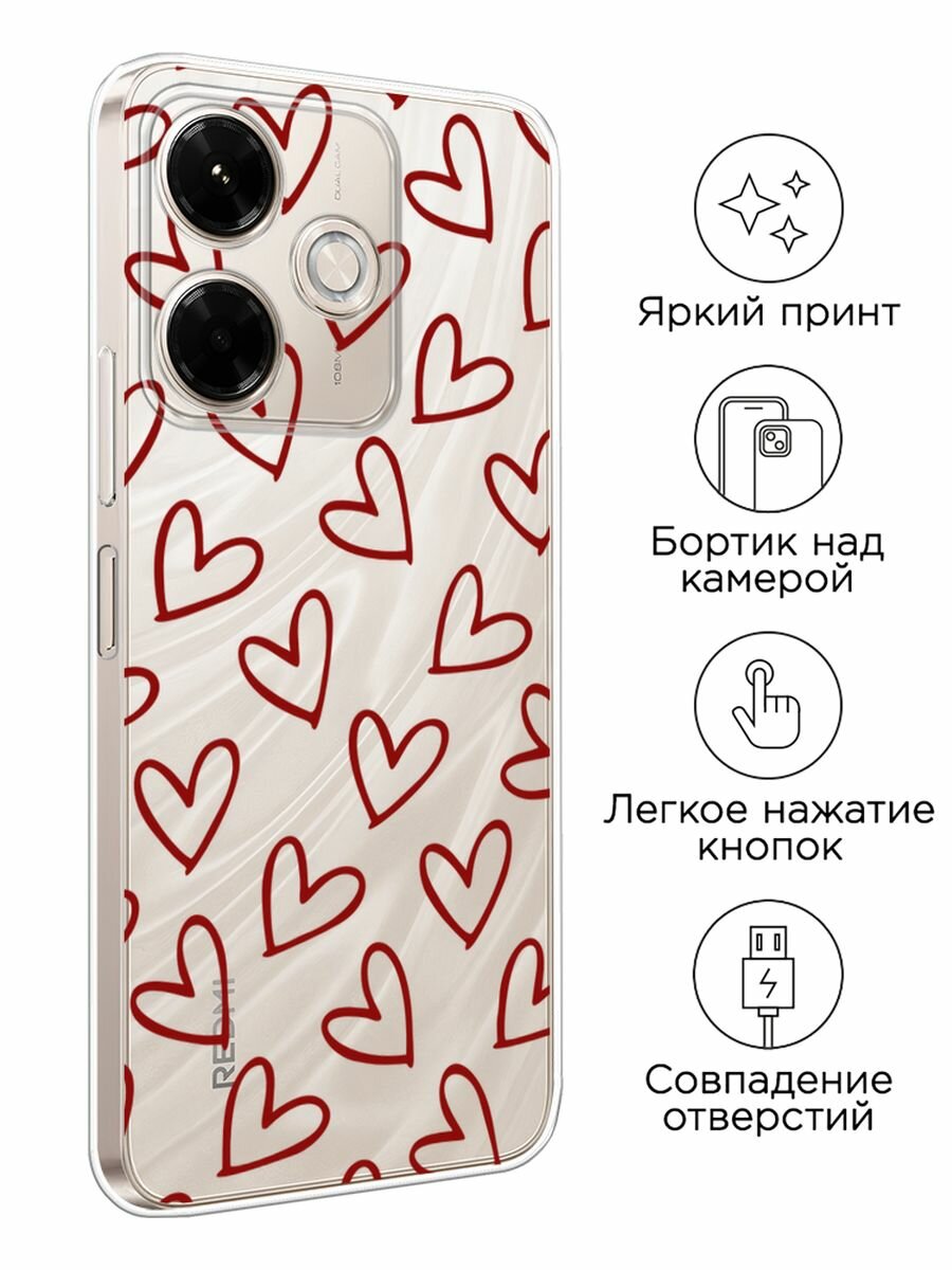 Чехол на Xiaomi Redmi 13X / Сяоми Редми 13X с принтом "Little hearts doodles 2 - 14 февраля", прозрачный — фото 1