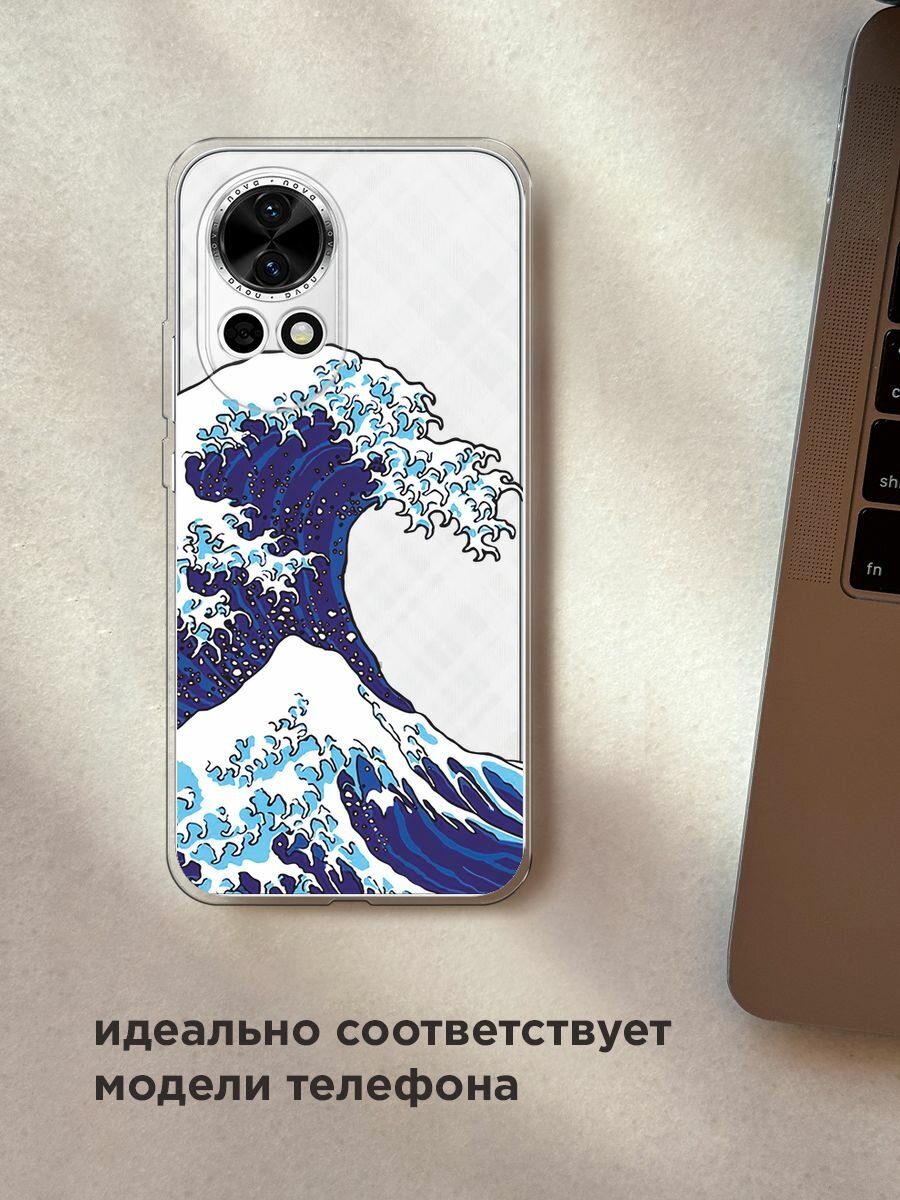 Чехол на Huawei Nova 12/Nova13 / Хуавей Нова 12/Нова 13 с принтом "Волна над Фудзи", прозрачный — фото 1