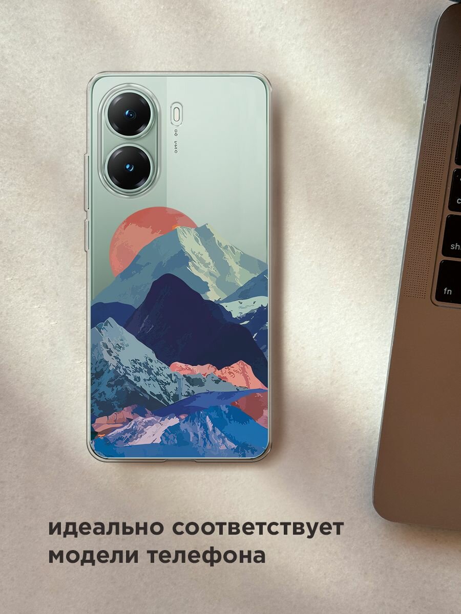 Чехол на Poco X7 Pro / Поко X7 Про с принтом "Закат в снежных горах", прозрачный — фото 1