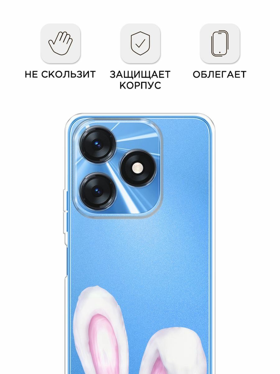 Чехол на Tecno Spark 10/10C / Текно Спарк 10/10С с принтом "Кроличьи уши 2", прозрачный — фото 1