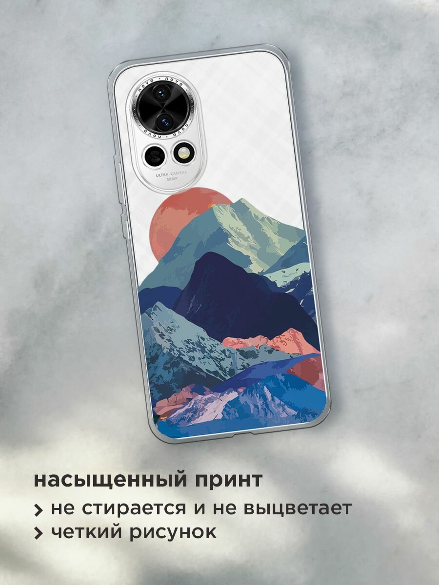 Чехол на Huawei Nova 12/Nova13 / Хуавей Нова 12/Нова 13 с принтом "Закат в снежных горах", прозрачный — фото 1